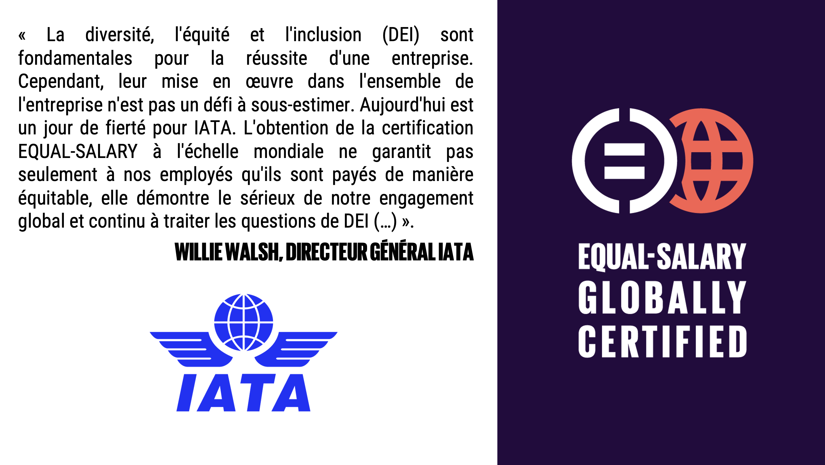 IATA OBTIENT LA CERTIFICATION EQUAL-SALARY GLOBALE • EQUAL SALARY