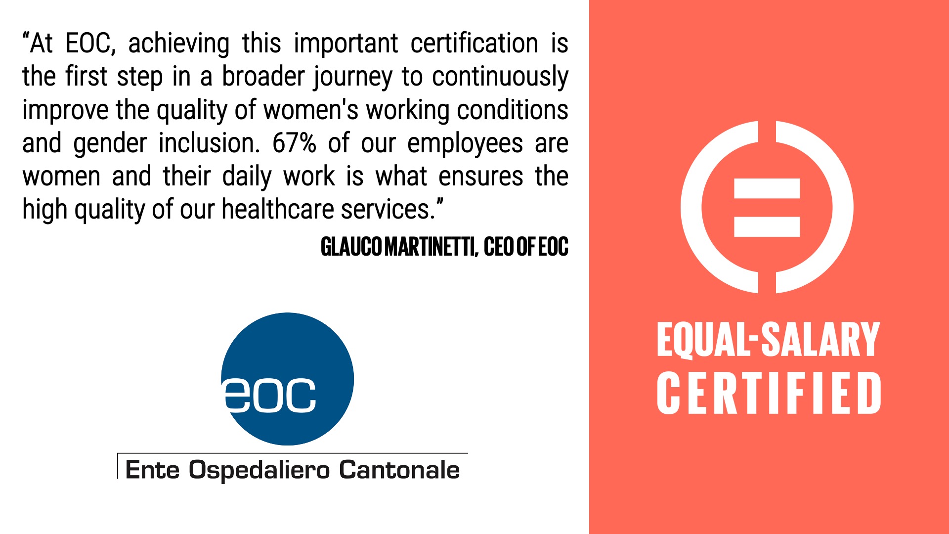 ENTE OSPEDALIERO CANTONALE OBTAINS THE EQUAL-SALARY CERTIFICATION • EQUAL SALARY