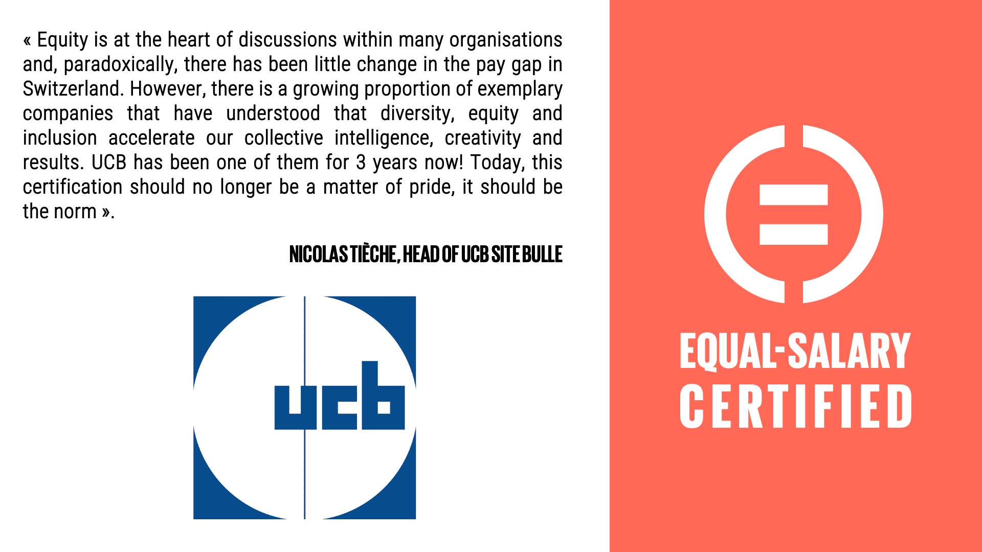 UCB FARCHIM SA BECOMES EQUAL-SALARY CERTIFIED FOR THE SECOND TIME ...