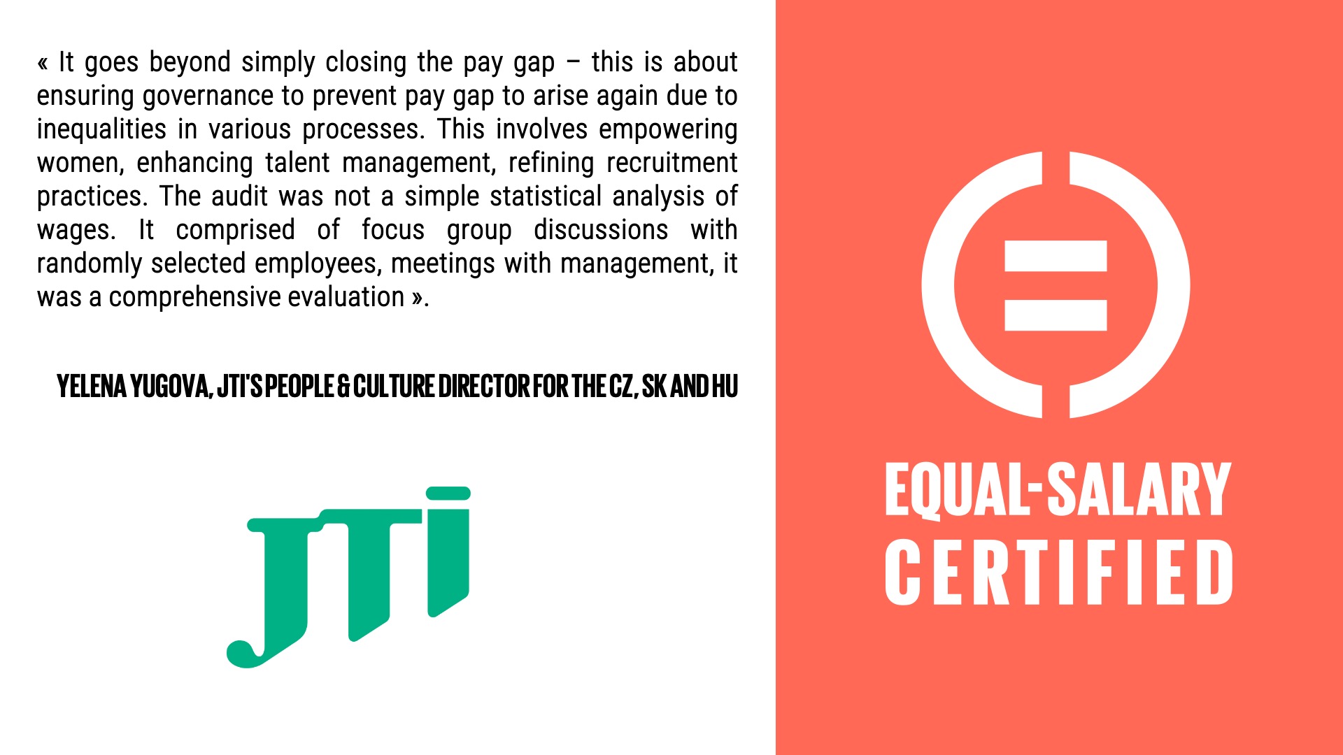 JT INTERNATIONAL BECOMES EQUAL-SALARY CERTIFIED IN CZ, SL AND HU • EQUAL SALARY